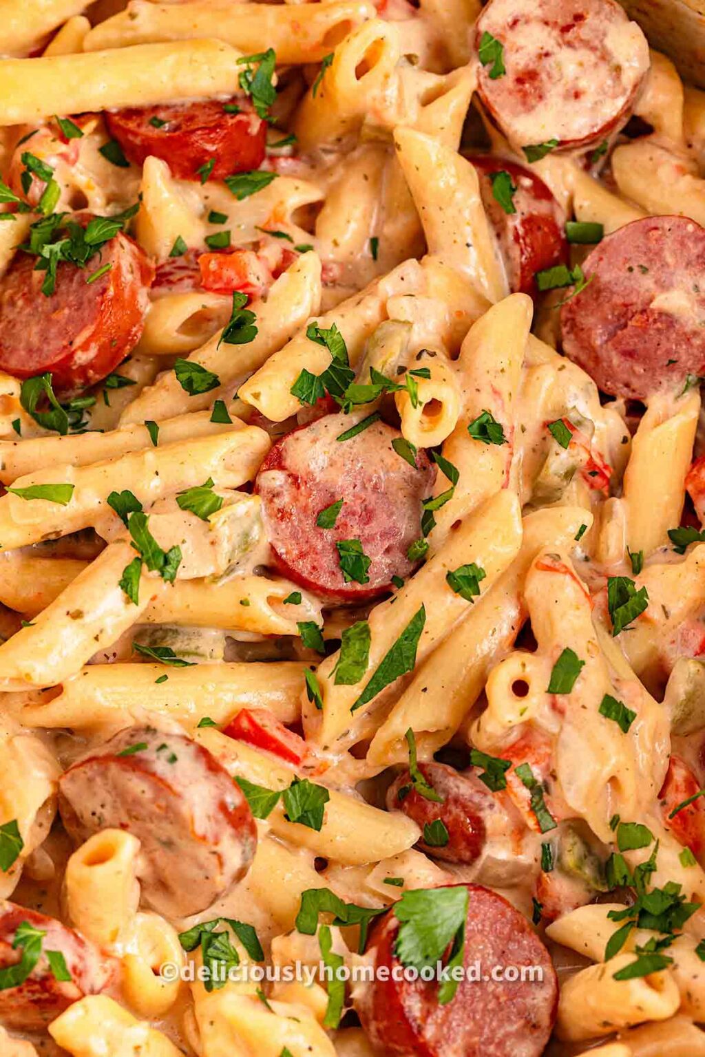 One pot creamy Kielbasa pasta recipe - Deliciously Home Cooked