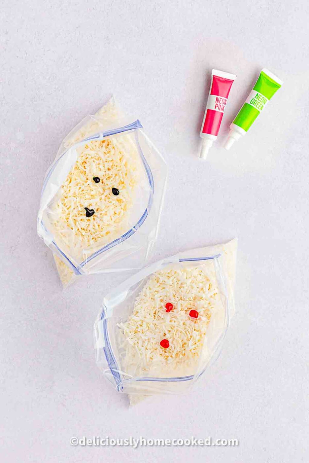 Colored coconut flakes - Deliciously Home Cooked