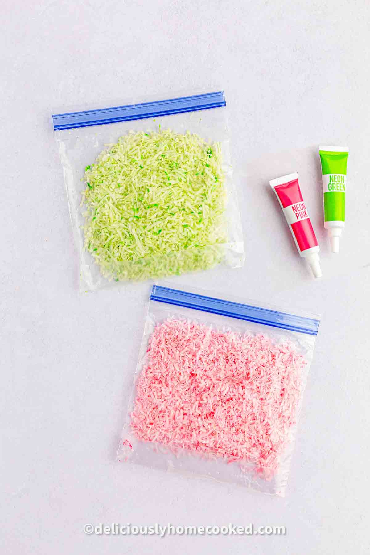 Colored coconut flakes - Deliciously Home Cooked