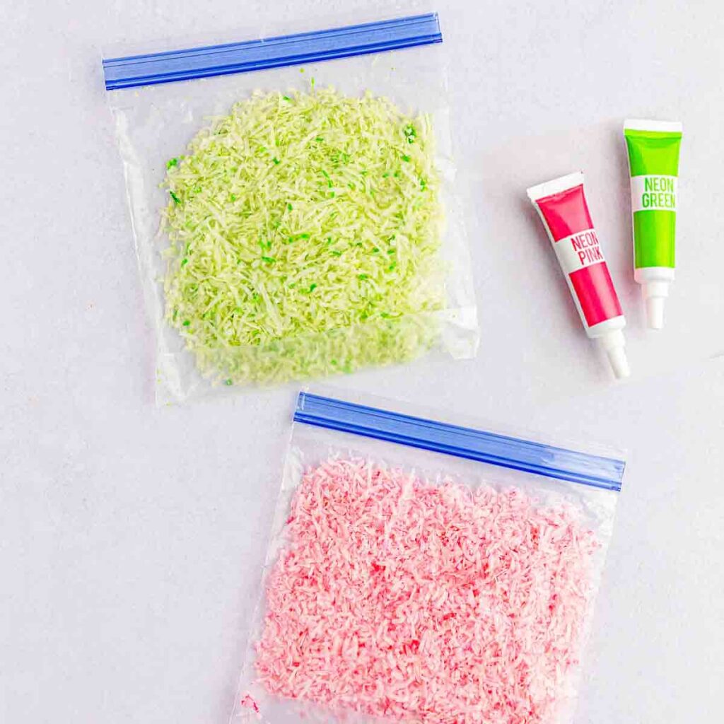 Colored coconut flakes - Deliciously Home Cooked
