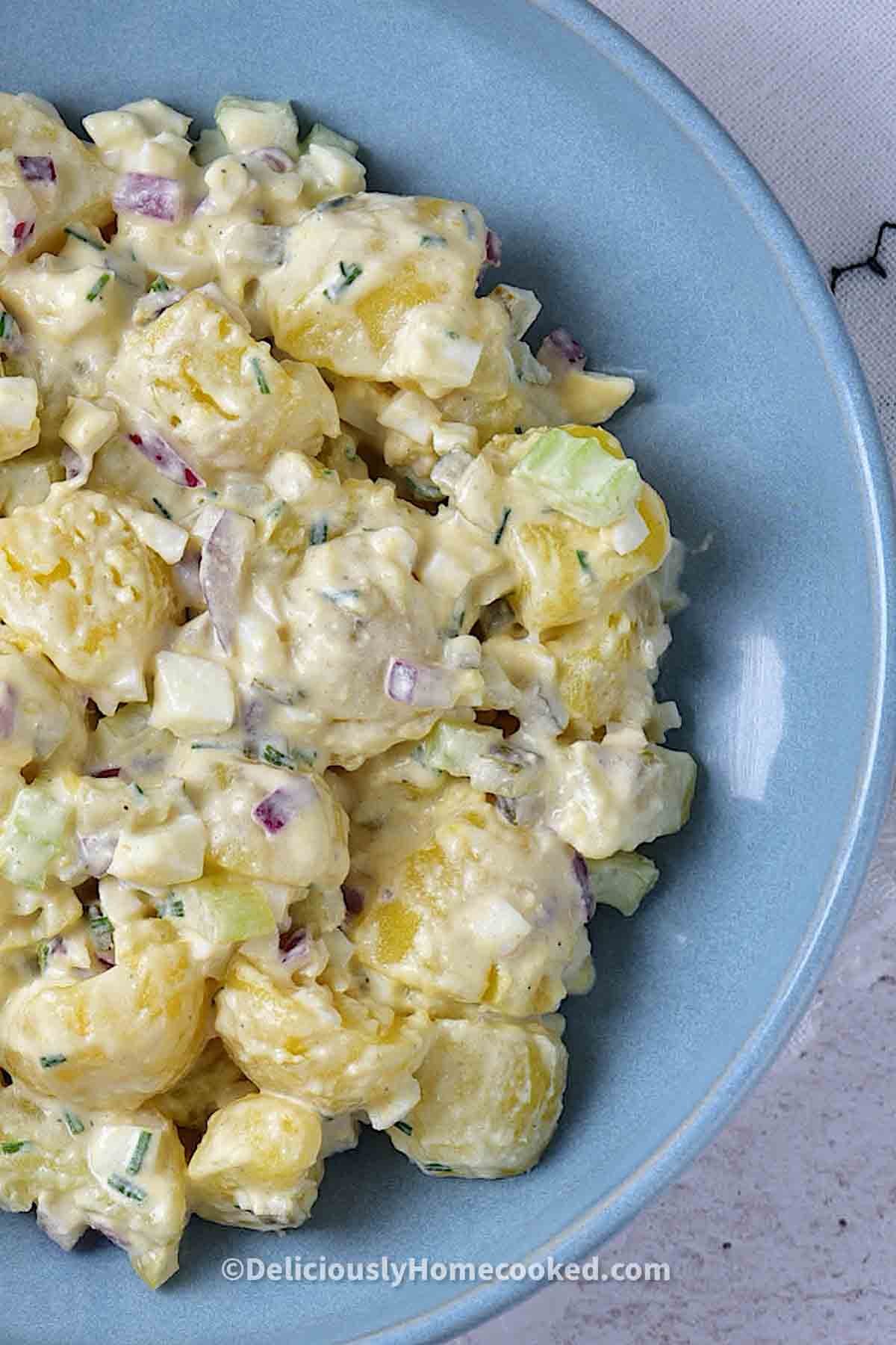 Classic Potato salad with pickles - Deliciously Home Cooked