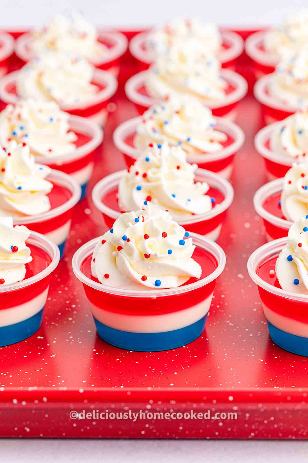 Red, white and blue Jello shots - Deliciously Home Cooked