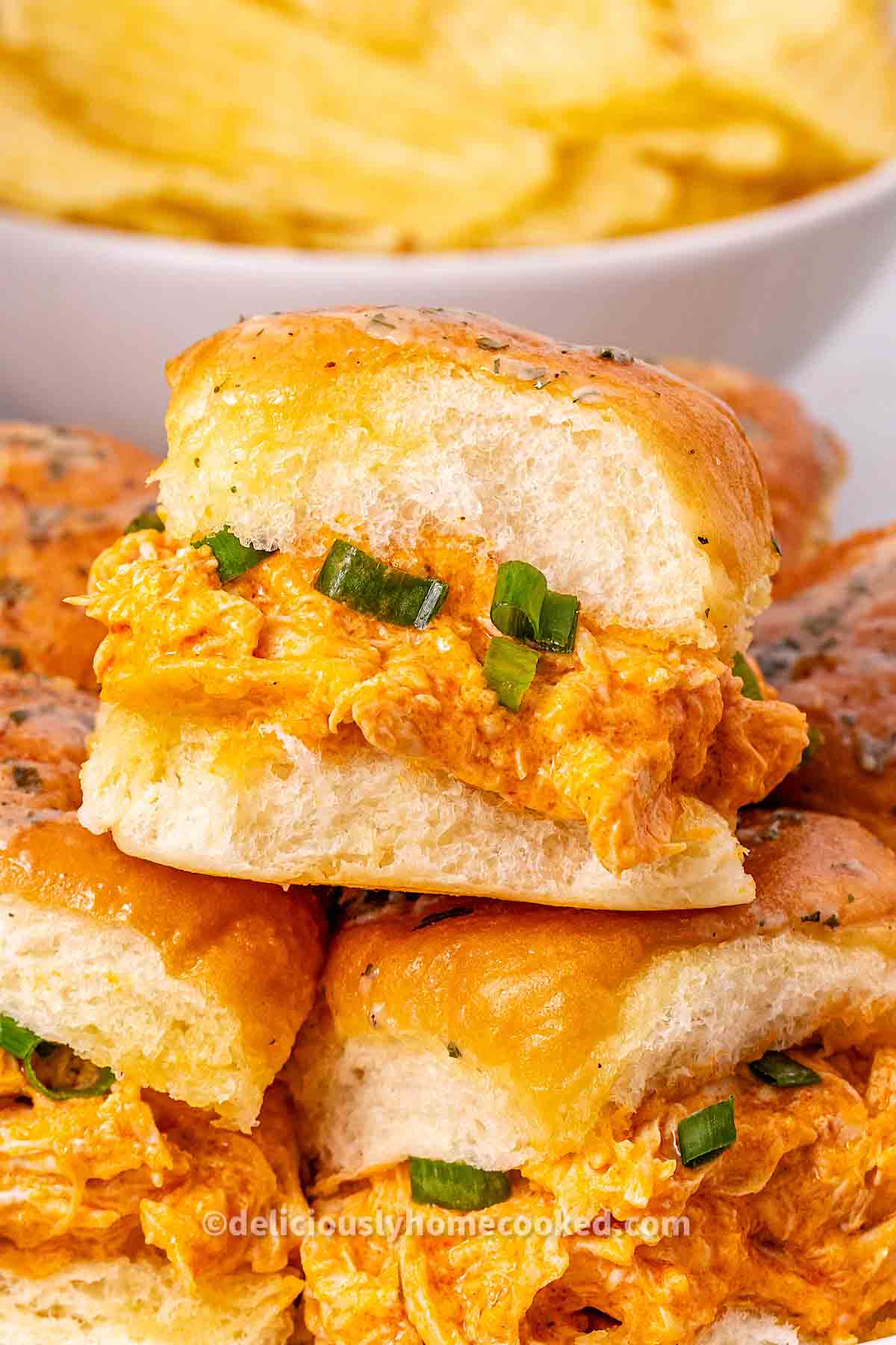 Buffalo chicken sliders - Deliciously Home Cooked