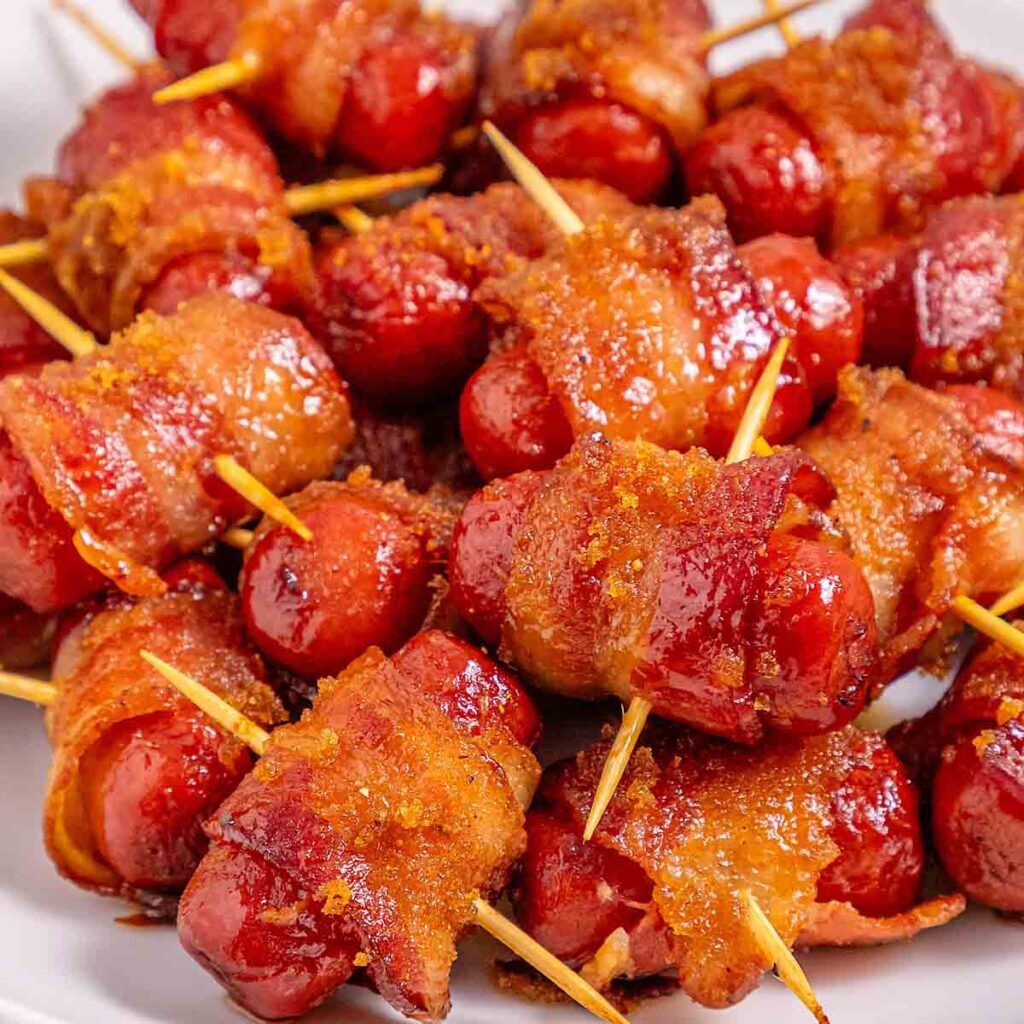 Sweet and Savory Brown Sugar Bacon Wrapped Smokies