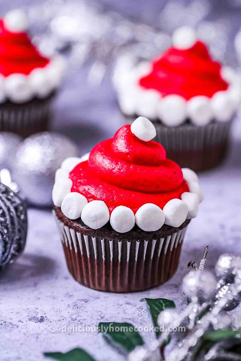 Easy Santa Hat Cupcakes with Buttercream Frosting