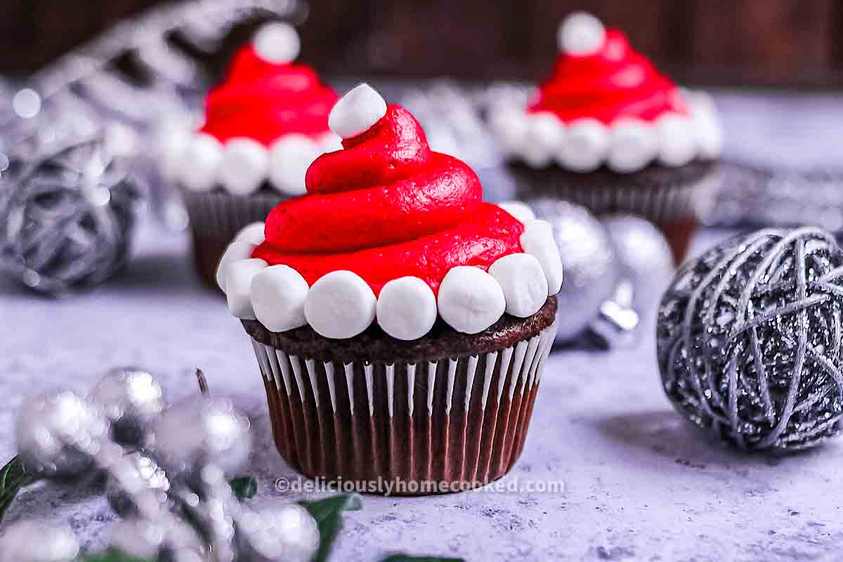 Easy Santa Hat Cupcakes with Buttercream Frosting
