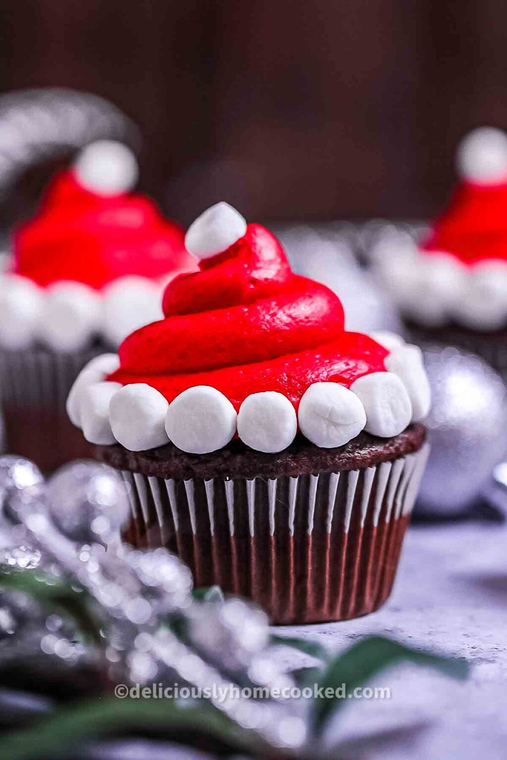 Easy Santa Hat Cupcakes with Buttercream Frosting